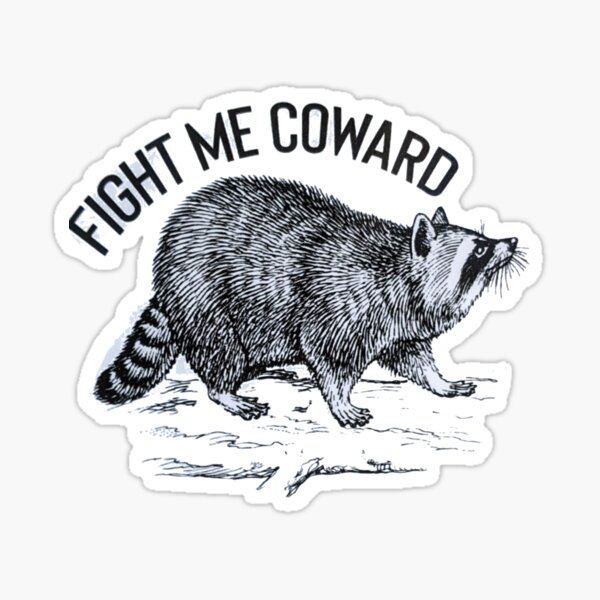"Fight Me Coward Raccoon Sticker, Raccoon Sticker" Sticker for Sale by ...