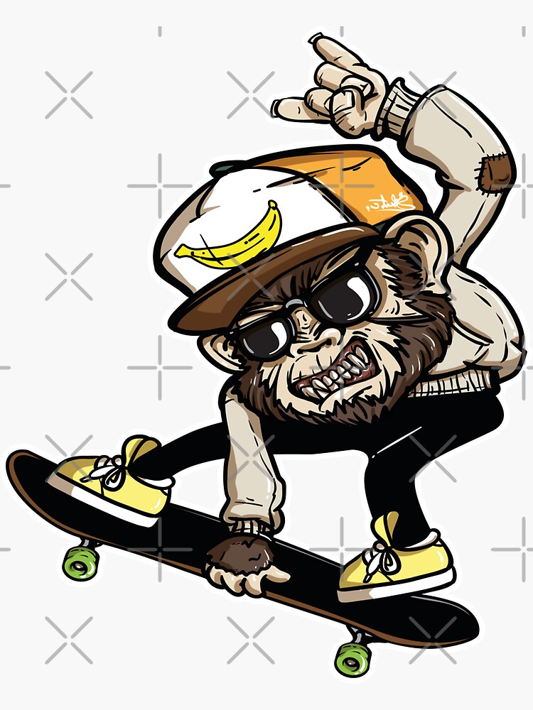 "Skating Monkey Graffiti Character Hand Drawn Style" Sticker for Sale ...