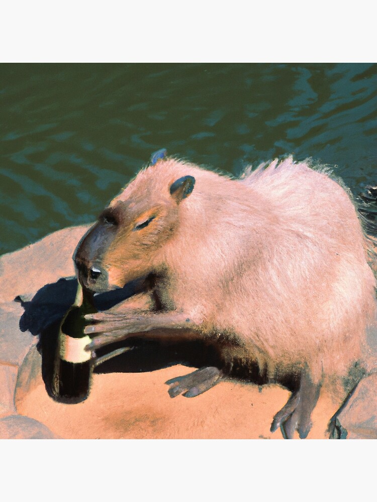 "Capybara holding his bottle of red wine" Poster for Sale by oliverini ...