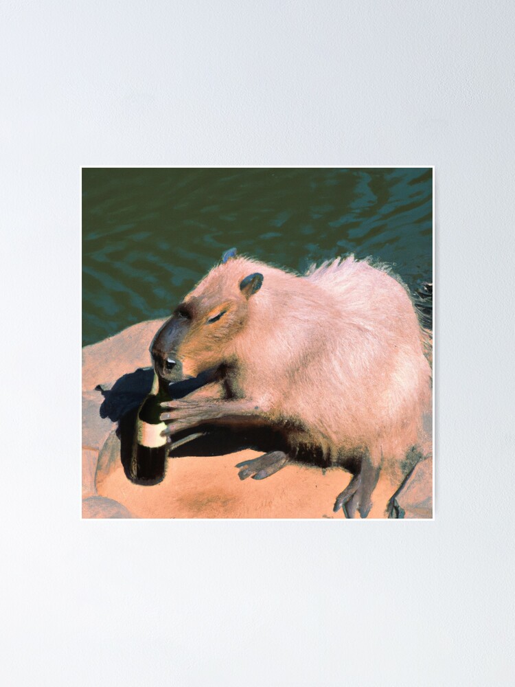 "Capybara holding his bottle of red wine" Poster for Sale by oliverini ...