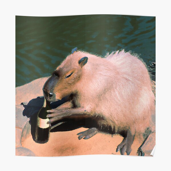 "Capybara holding his bottle of red wine" Poster for Sale by oliverini ...