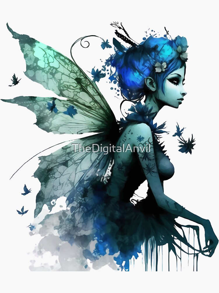 "Beautiful Blue Fairy Fae with butterflies" Sticker for Sale by ...