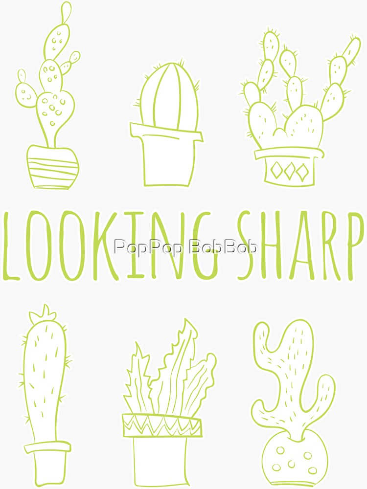 "Cactus - Looking Sharp - Cacti Drawing" Sticker by RaveRebel | Redbubble