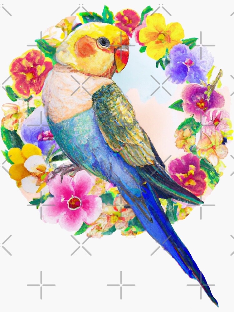 "[sticker] budgie/parakeet wreath" Sticker for Sale by perropals ...