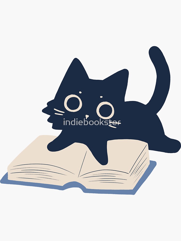 "cat on pile of books" Sticker for Sale by indiebookster | Redbubble