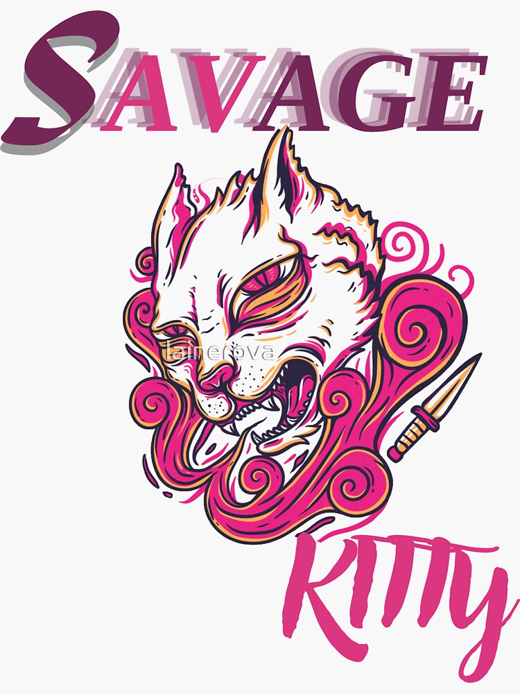 "Savage cat,Kitty cat, savage cat pink with knife" Sticker for Sale by ...