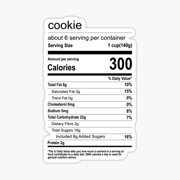 "Cookie Nutritional Facts" Sticker for Sale by SkelekingDesign | Redbubble