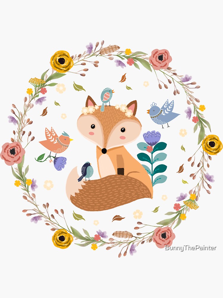 "Little Princess Fox With Friends And Foliage" Sticker for Sale by ...
