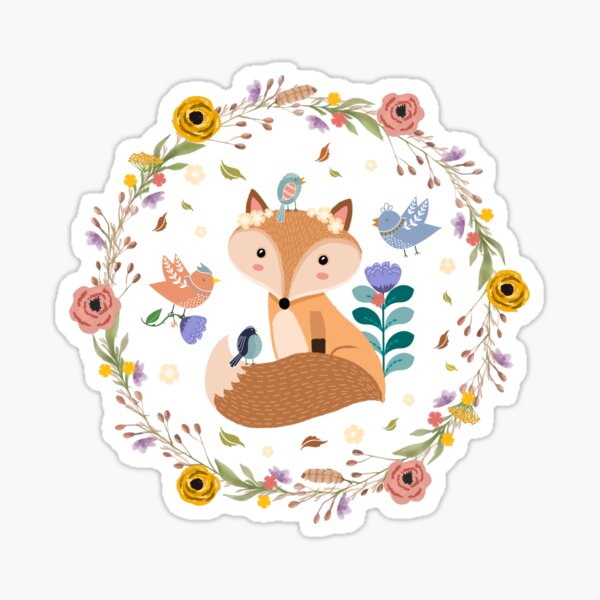 "Little Princess Fox With Friends And Foliage" Sticker for Sale by ...