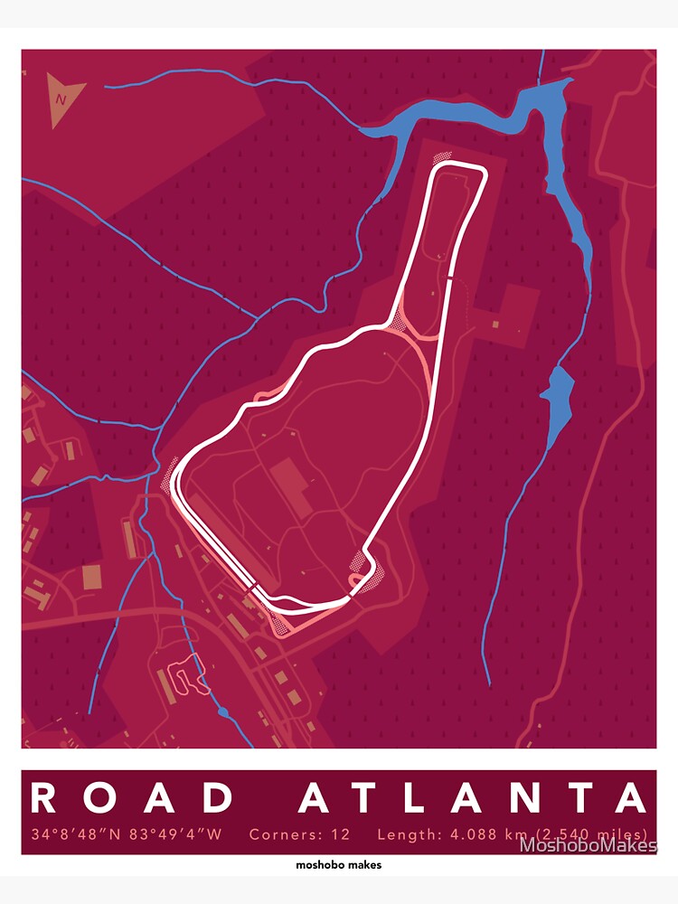 "Road Atlanta | Track Map for Poster Wall Art | Indy Car, IMSA 1 Poster ...