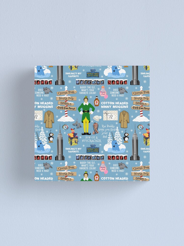 "Buddy the Elf collage, Blue background" Canvas Print by birchandbark ...