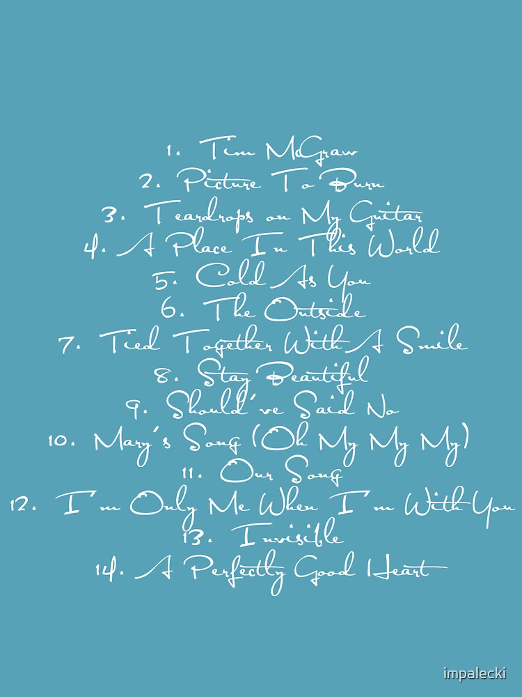 "Taylor Swift Debut Album Track List" Sticker for Sale by impalecki ...