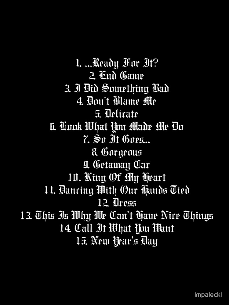 Pegatina «Lista de pistas del álbum de reputación de Taylor Swift» de ...