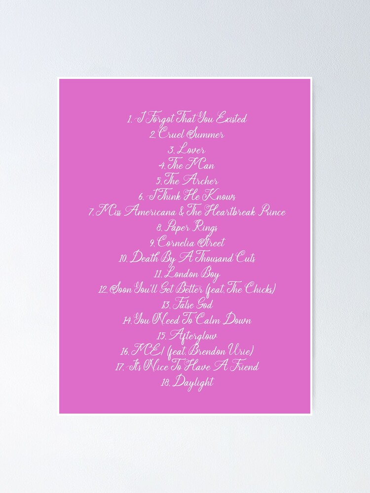 "Taylor Swift Lover Album Track List" Poster for Sale by impalecki ...