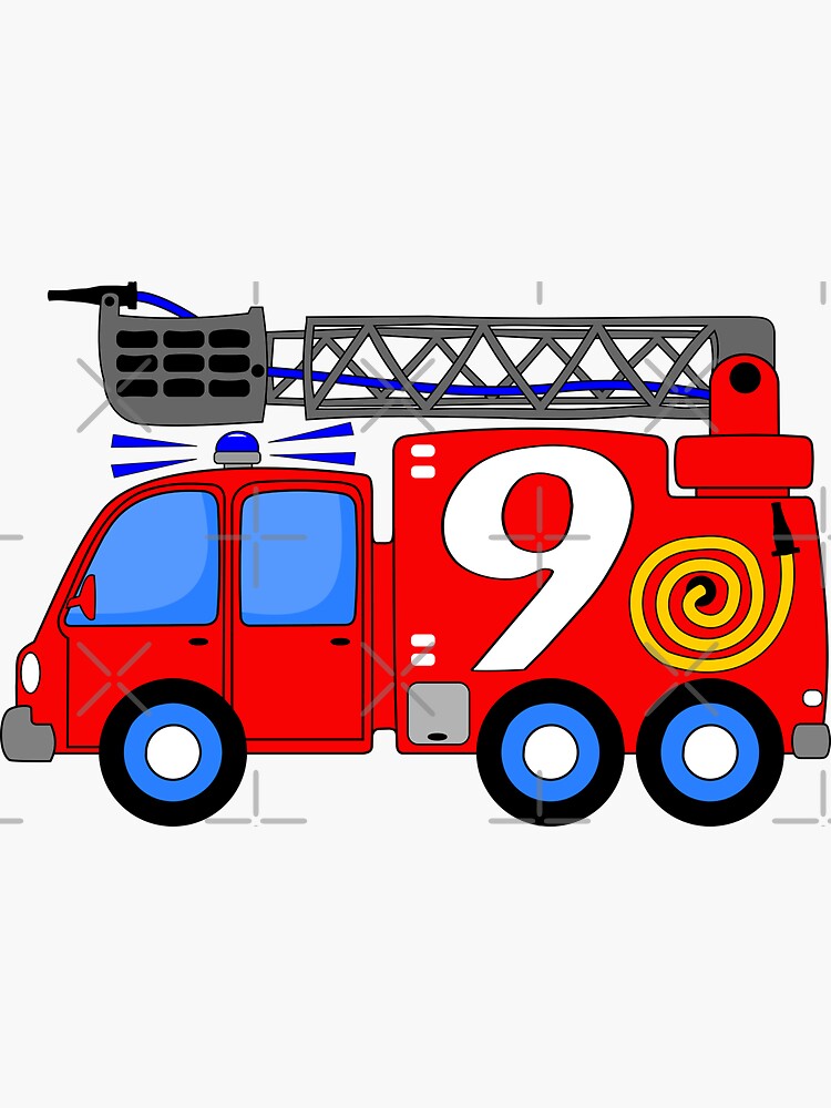 "Fire engine 9 birthday kids" Sticker for Sale by emeksedesign | Redbubble