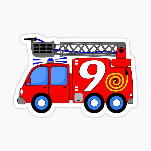 "Fire engine 9 birthday kids" Sticker for Sale by emeksedesign | Redbubble