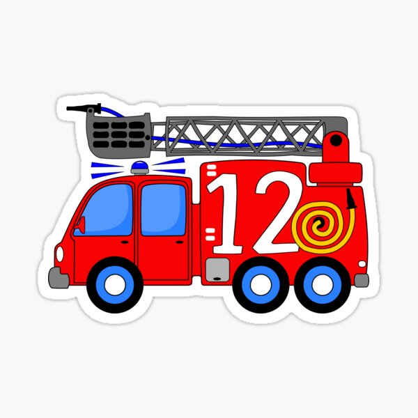 "Fire engine 12 birthday kids" Sticker for Sale by emeksedesign | Redbubble