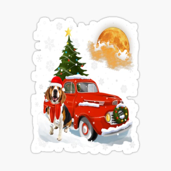 "Beagle Dog Riding Red Truck Merry Christmas" Sticker for Sale by ...
