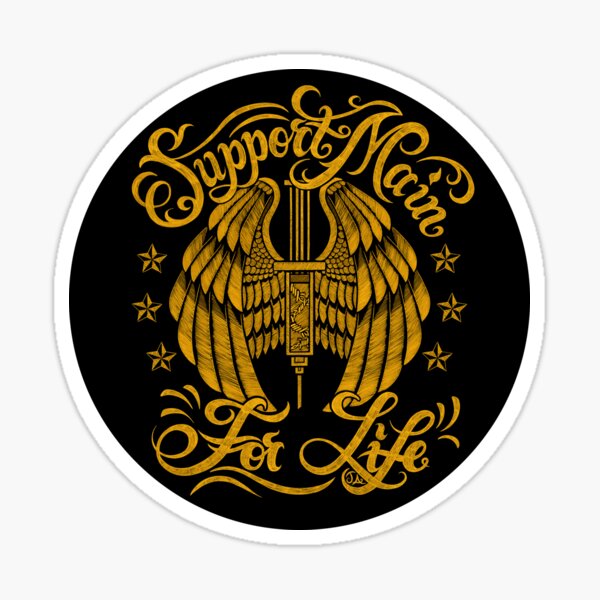 Support Main” Yellow Syringe Wings Calligraphy Biker" Sticker for Sale ...