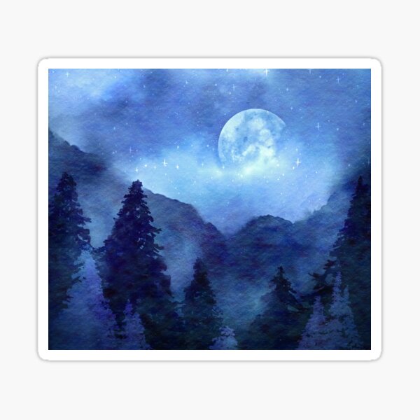 "Blue Moon Mountains" Sticker for Sale by heysoleilart | Redbubble