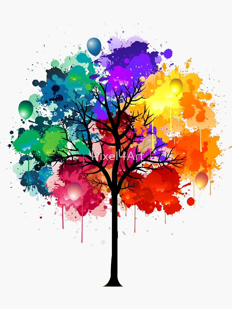 "Abstract Multi Color Drawing Watercolor Tree" Sticker for Sale by ...