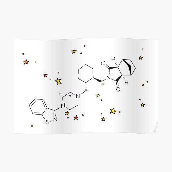 "Lurasidone (Latuda) structural formula with red and yellow stars" Poster for Sale by ...