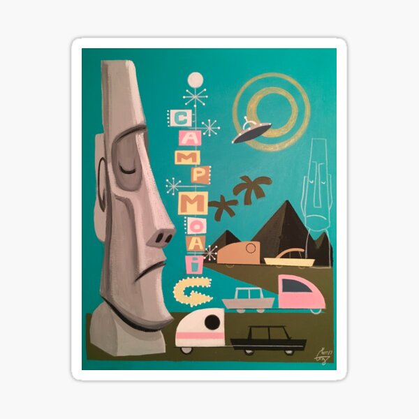 "Camp Moai" Sticker by elgatogomez | Redbubble