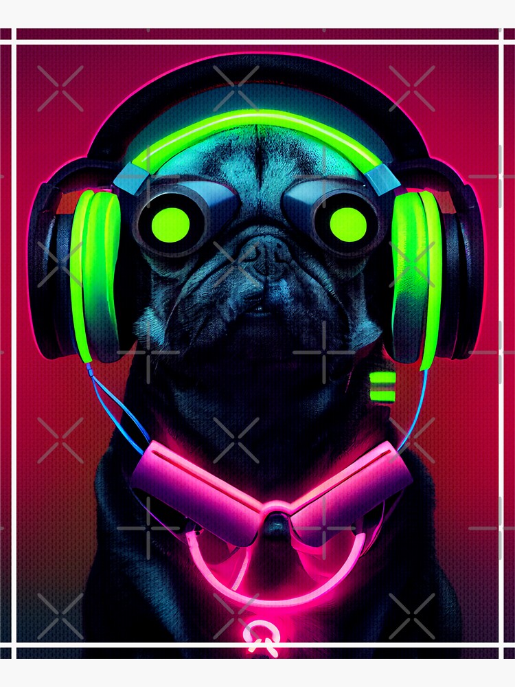 "Cyberpunk Pug Puppy in Headphones Japanese Retro Vaporwave " Sticker ...