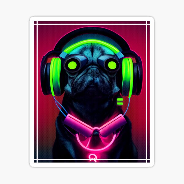 "Cyberpunk Pug Puppy in Headphones Japanese Retro Vaporwave " Sticker ...