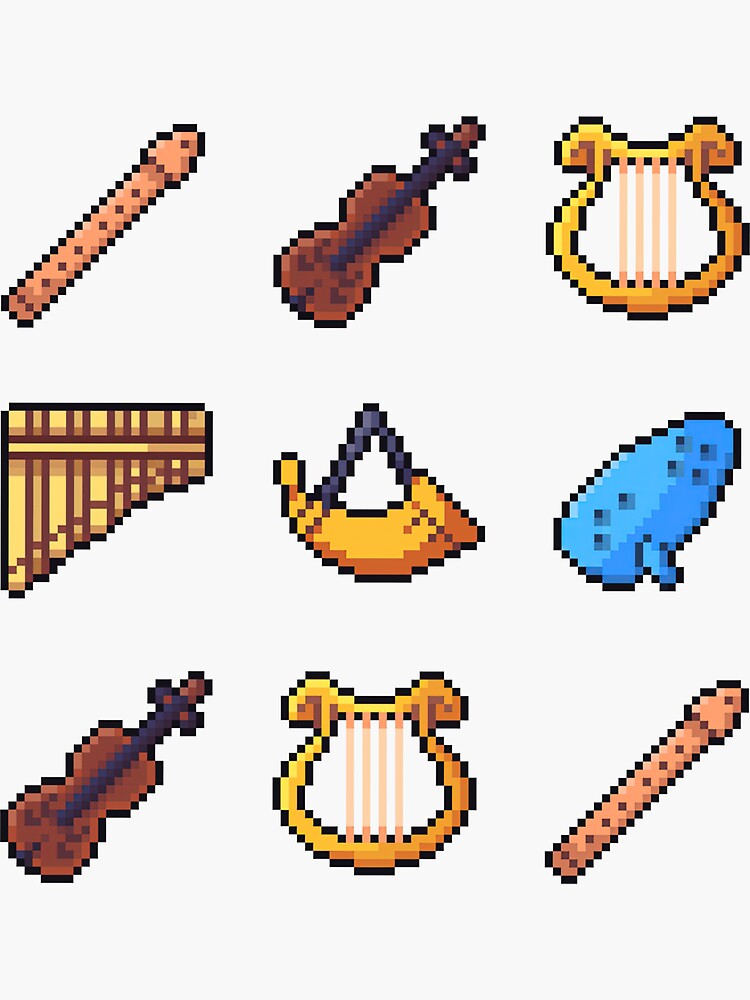 "Instruments Pixel Art Sticker Sheet | Pixelart Music Items" Sticker ...