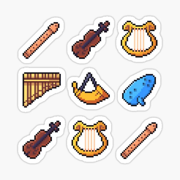 "Instruments Pixel Art Sticker Sheet | Pixelart Music Items" Sticker ...