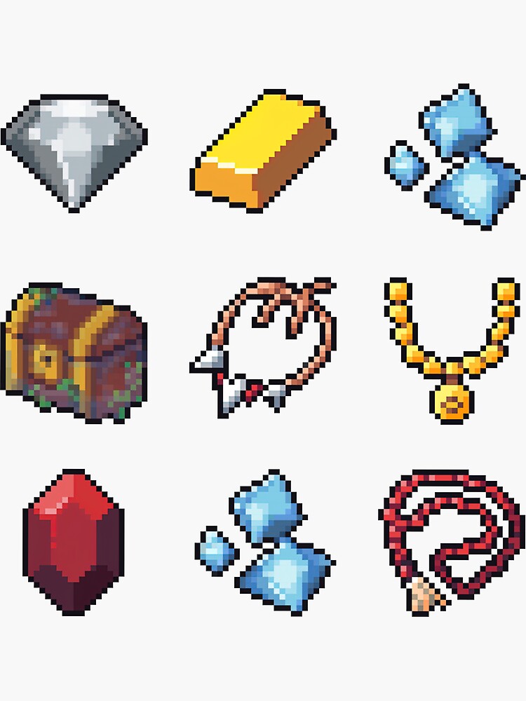 "Treasure Pixel Art Sticker Sheet | Pixelart Treasure Items" Sticker ...