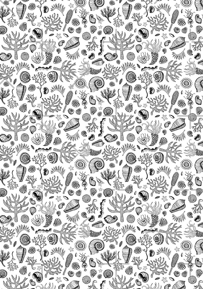 "Natural Forms - Black and White - Nautical monochrome pattern by Cecca ...