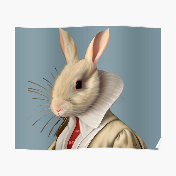 "Funny bunny portrait, hare art, animal portrait, dapper hare painting ...