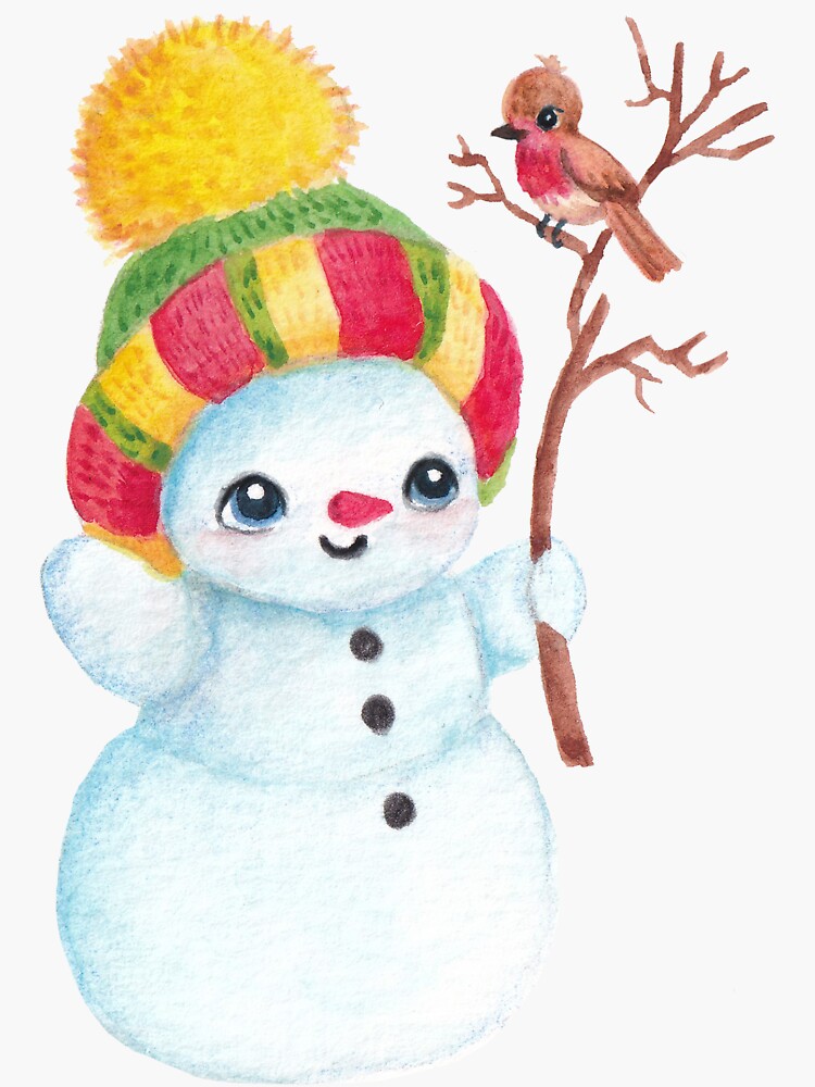 "Cute snowman drawing" Sticker for Sale by Magora | Redbubble