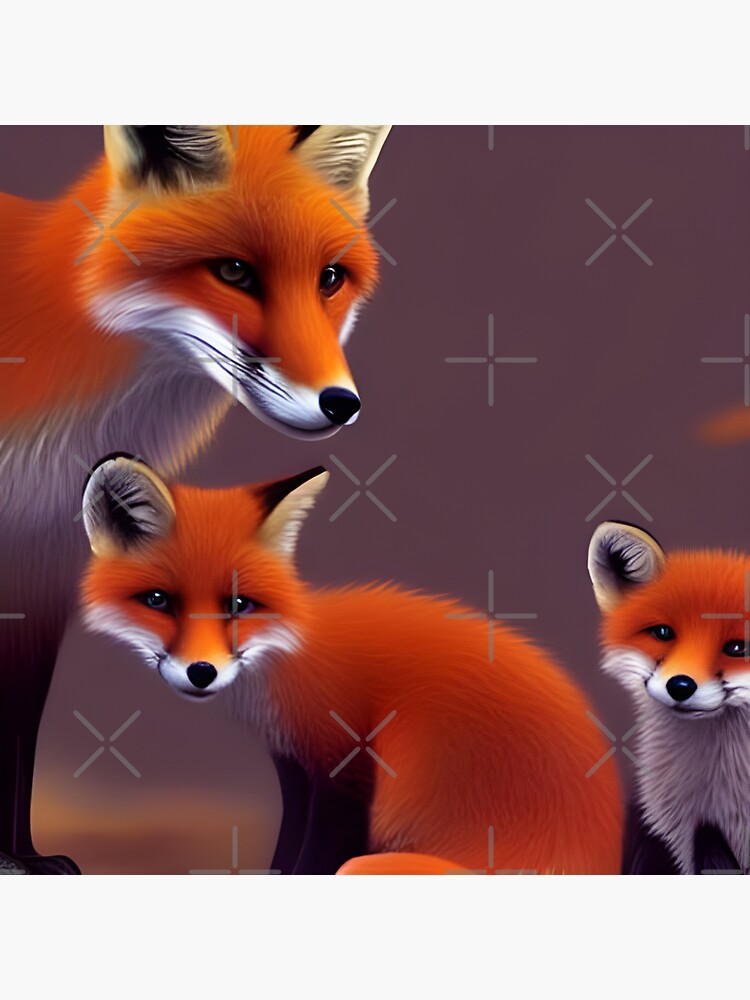 "Mother Fox And Her Kits" Sticker for Sale by ZenEverAI | Redbubble