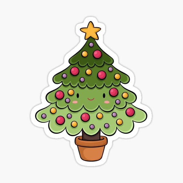 "Cute Christmas Tree" Sticker for Sale by ApsiDoodles | Redbubble