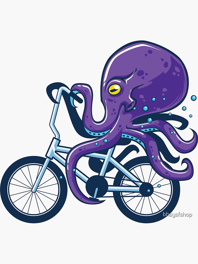 "Octopus Riding Bicycle Octopus" Sticker for Sale by bhsysfshop | Redbubble