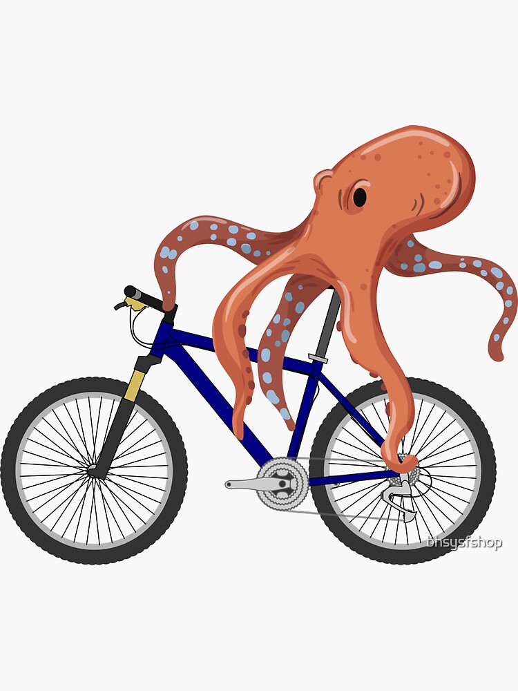 "Octopus Riding Bicycle Octopus" Sticker for Sale by bhsysfshop | Redbubble