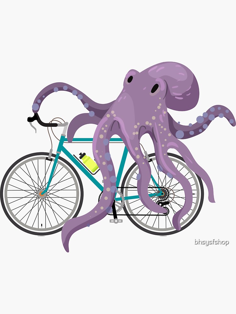 "Octopus Riding Bicycle Octopus" Sticker for Sale by bhsysfshop | Redbubble