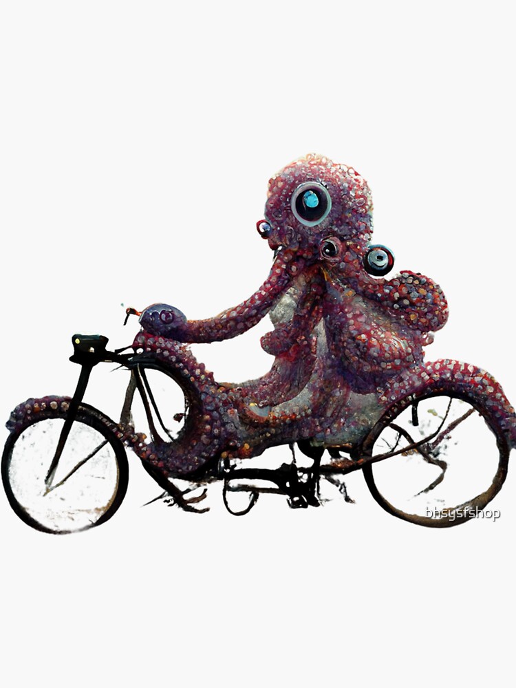 "Octopus Riding Bicycle Octopus" Sticker for Sale by bhsysfshop | Redbubble