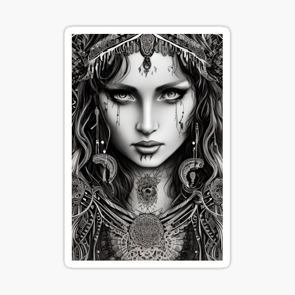 "Portrait of a Princess, Ink Drawn Style." Sticker for Sale by Alt-Art ...