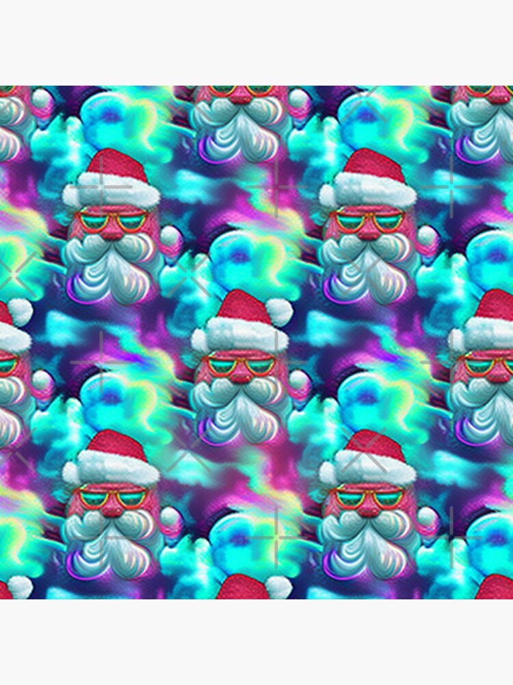 "Santa pattern, Sunglasses wearing psychedelic santa tie dyed" Sticker ...