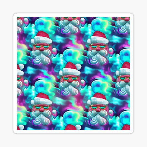 "Santa pattern, Sunglasses wearing psychedelic santa tie dyed" Sticker ...