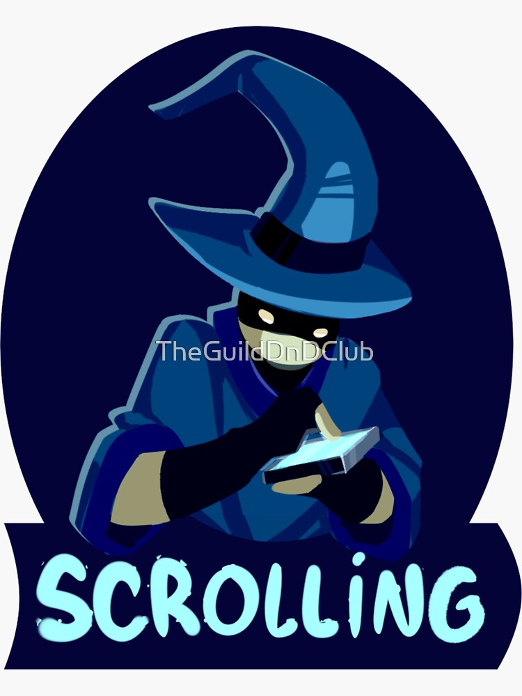 "Scrolling" Sticker for Sale by TheGuildDnDClub | Redbubble