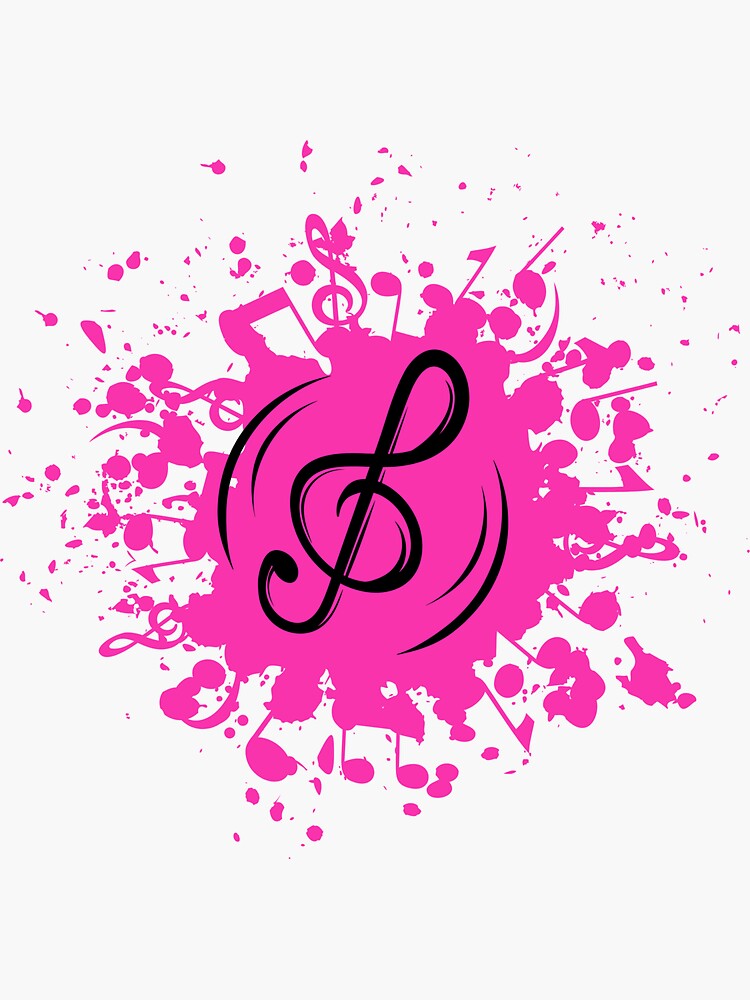 "Music Notes, Treble Clef, Pink Splash" Sticker for Sale by ...