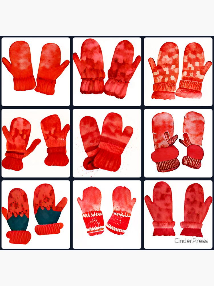 "Red Mittens art / Winter Mittens, Gloves art" Sticker for Sale by ...
