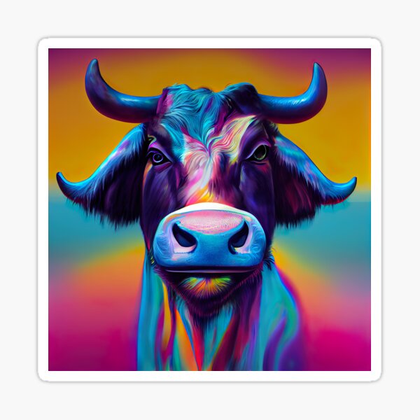 "Adam: Psychedelic Cow Portrait" Sticker for Sale by VermontMade ...