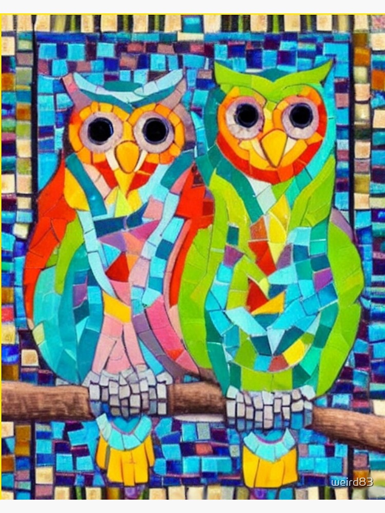 "night owl nest hatchling tile mosaic googly eyes feathers vibrant hoot lovebirds owlet abstract ...