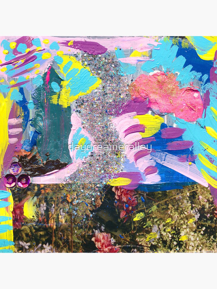 "Cottagecore Mixed Media Collage with Glitter and Sequins" Sticker for ...